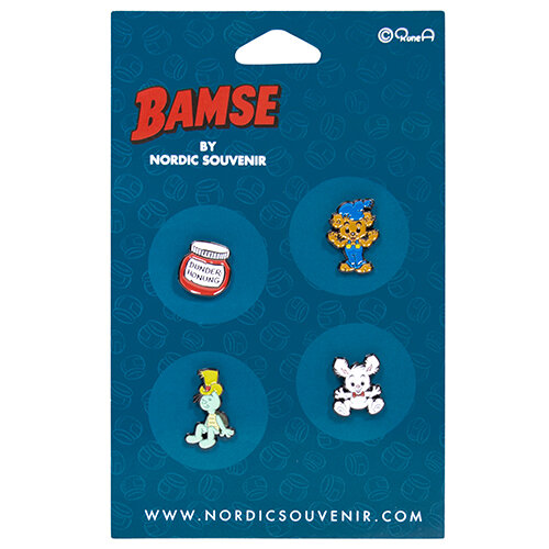 Pin Bamse set 4 st, 20mm, Bamse, Skalman, L Skutt, Dunderhon - www.nor